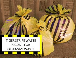Tiger Stripe Clinical Waste Sacks. Universeal UK